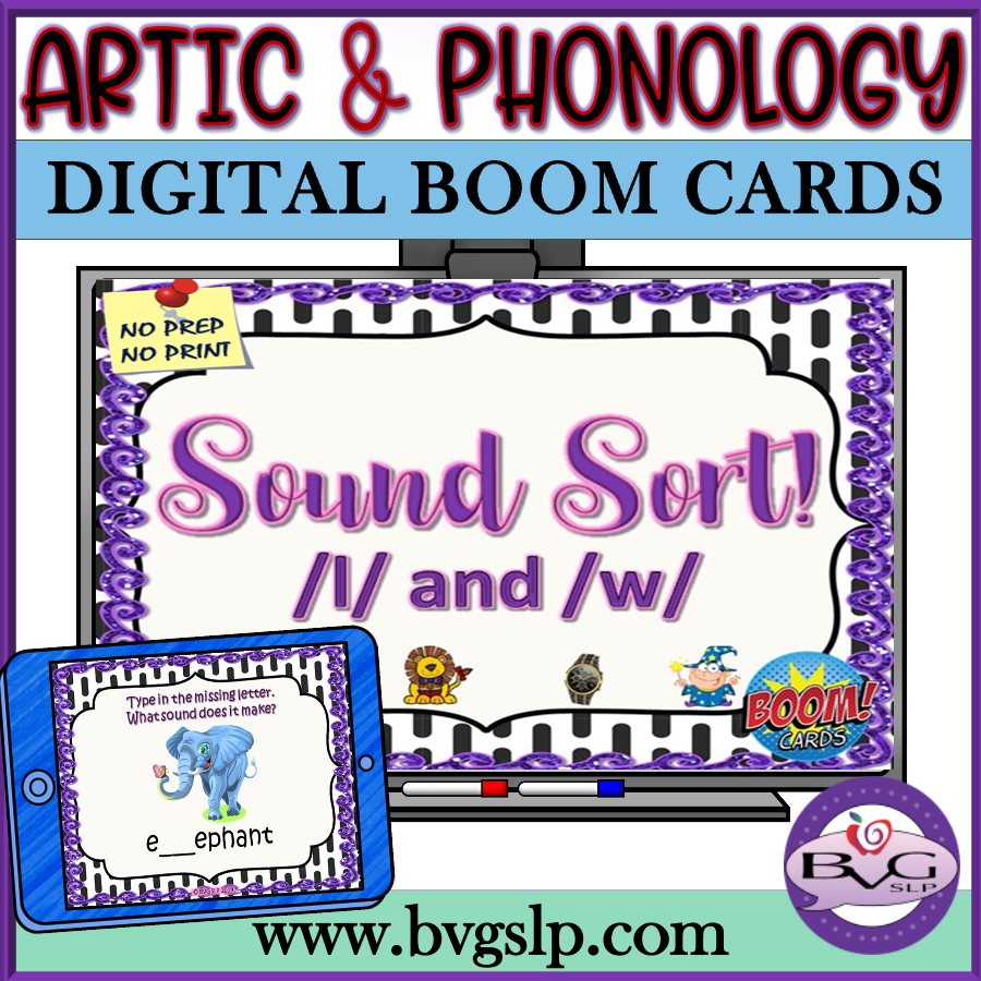 Sound Sort L and W in All Positions - BOOM CARDS - BVG SLP