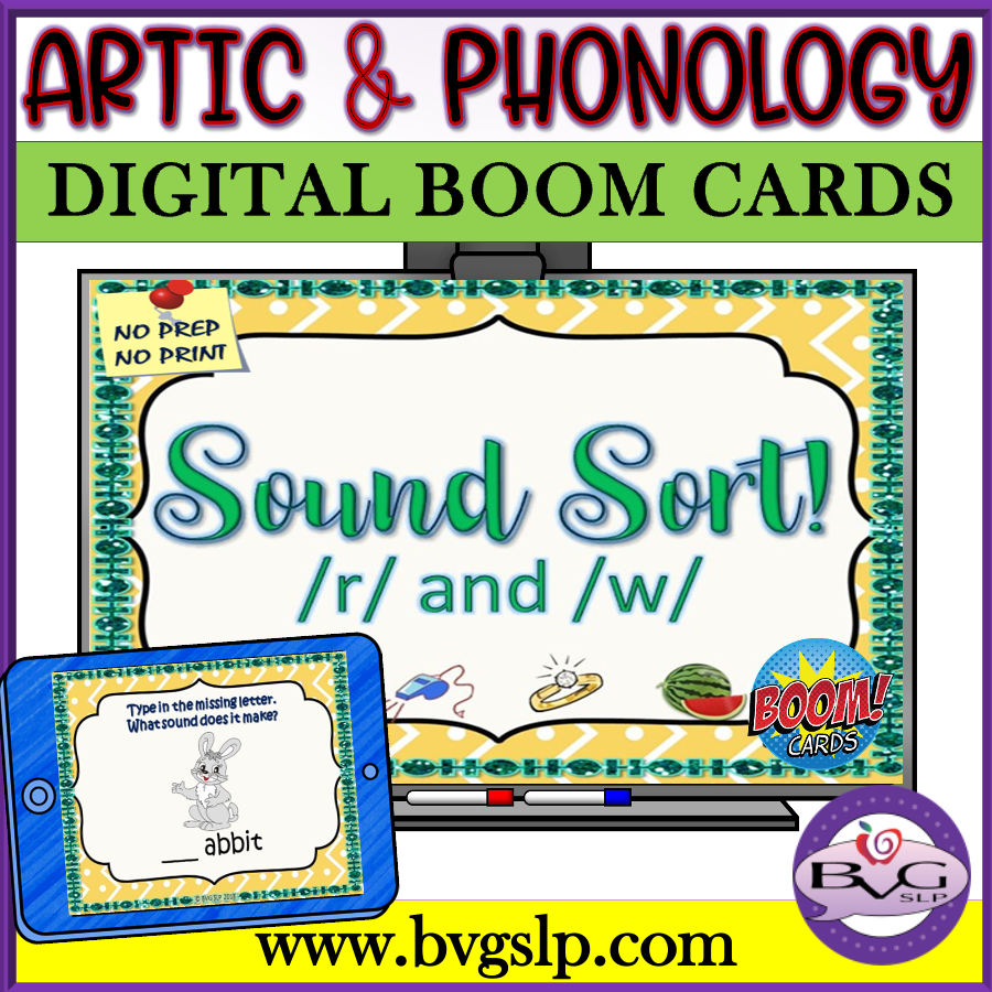 Sound Sort R and W in All Positions - BOOM CARDS - BVG SLP