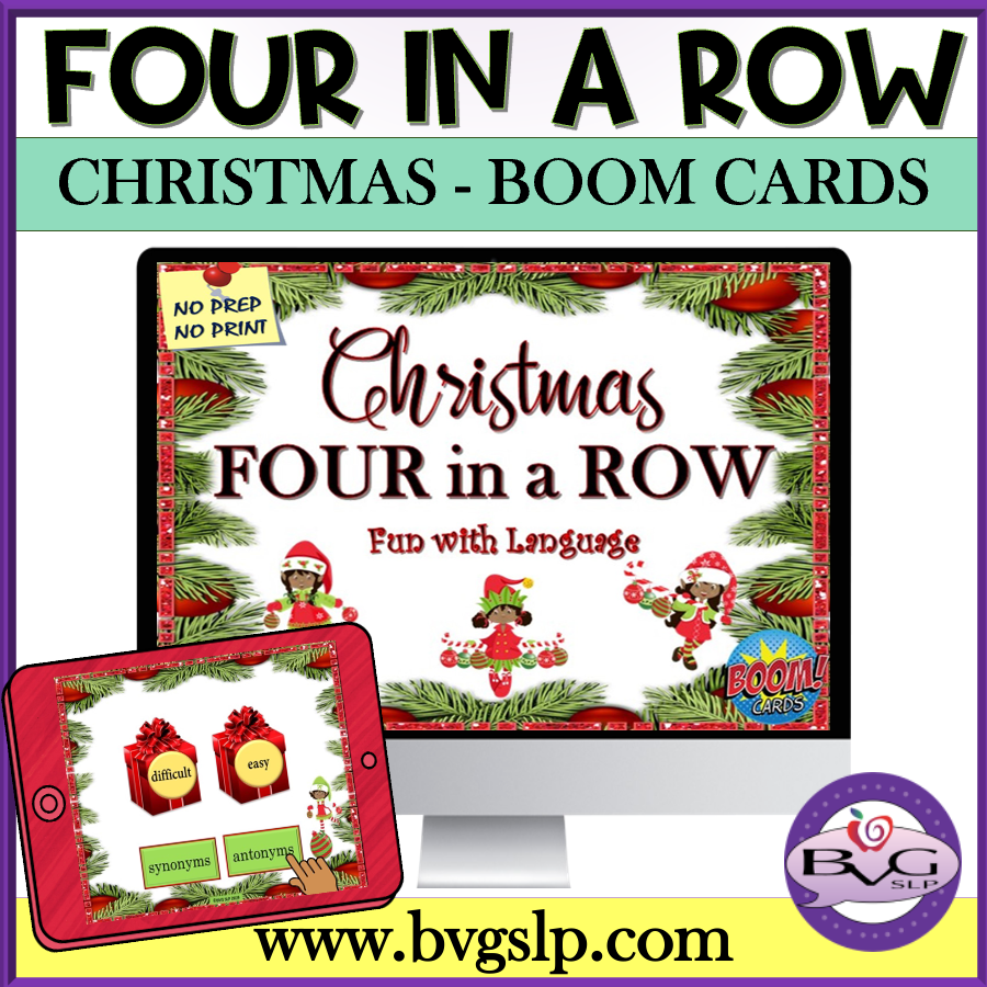 Christmas Four in a Row Boom Cards - LANGUAGE - BVG SLP