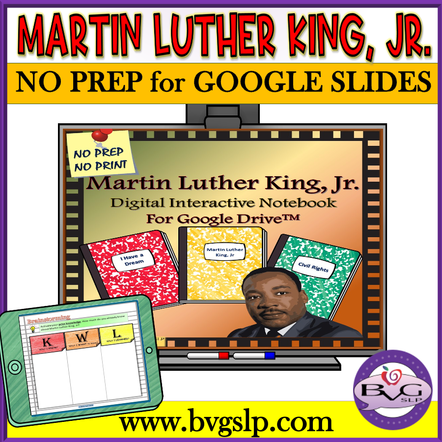 MLK Digital Interactive Notebook - Martin Luther King, Jr - BVG SLP
