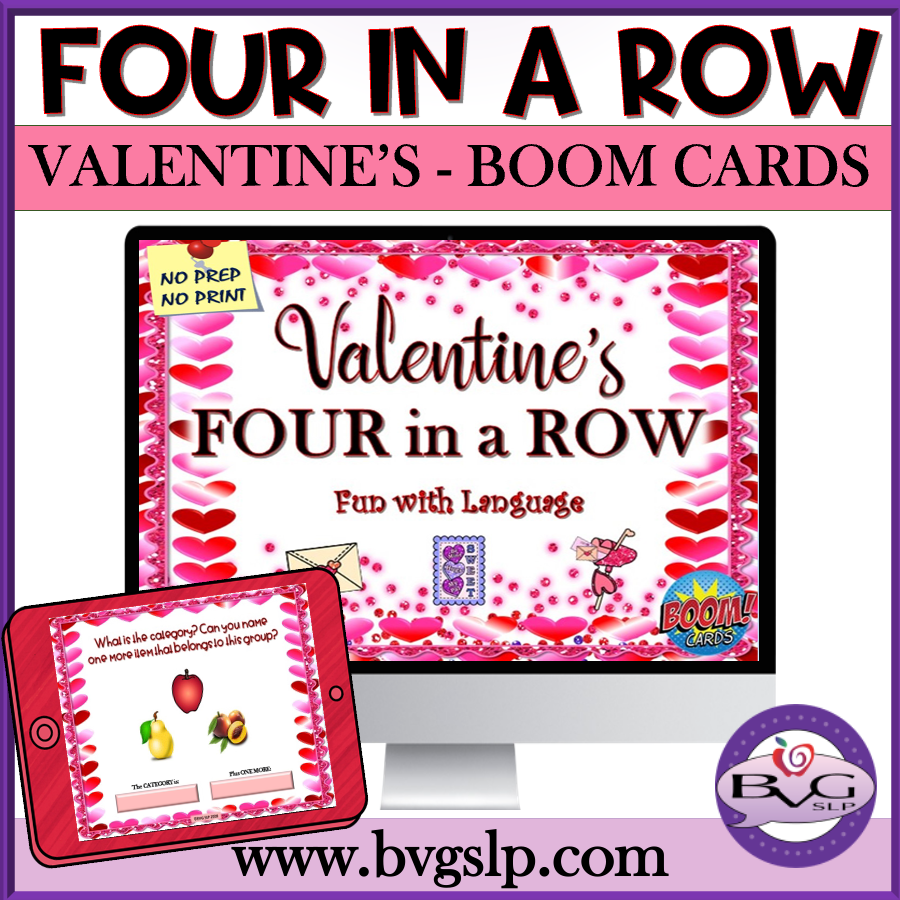 Valentine's Four in a Row Boom Cards - LANGUAGE - BVG SLP