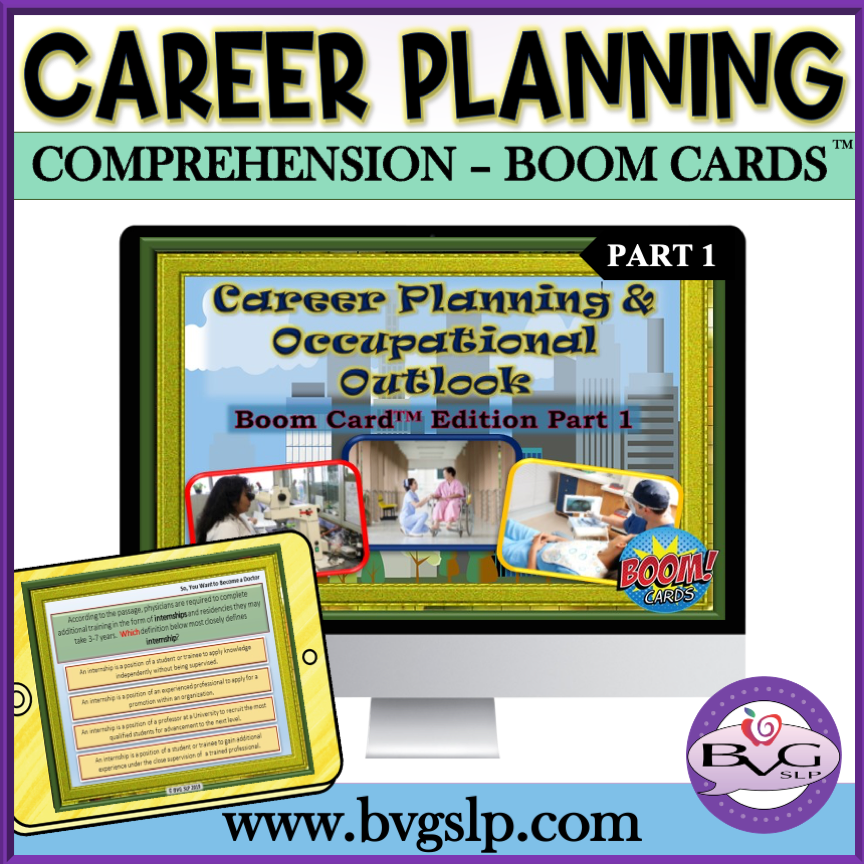 Career Planning Comprehension BOOM CARDS - Medical - BVG SLP