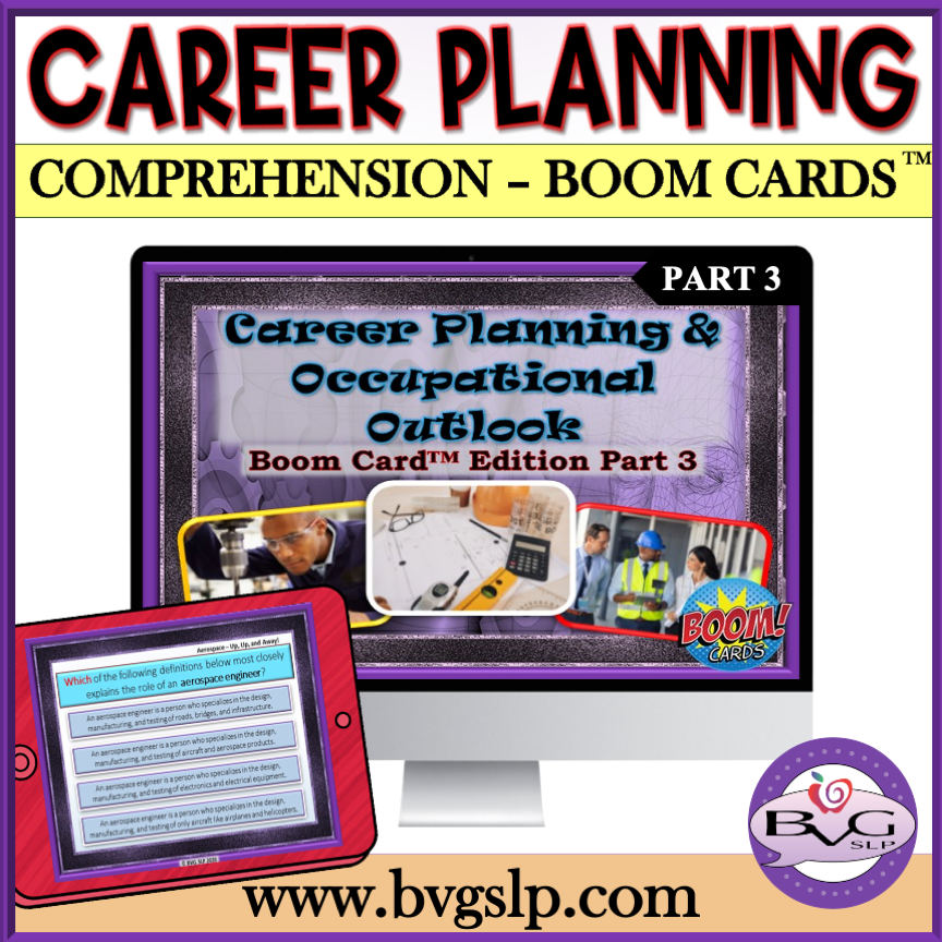 Career Planning Comprehension BOOM CARDS - Engineering - BVG SLP