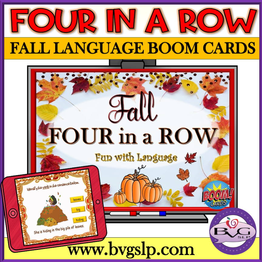 Fall LANGUAGE Four in a Row BOOM Cards - BVG SLP