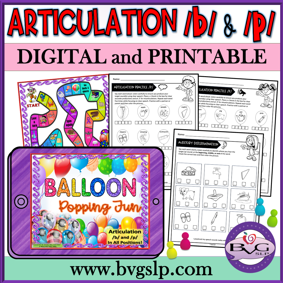 Articulation B and P - Balloon Popping Fun - BVG SLP